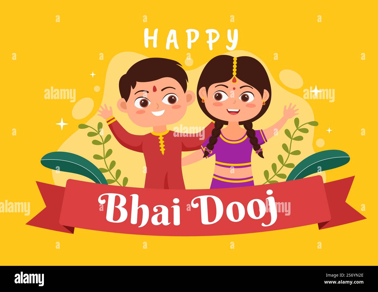 Happy Bhai Dooj Indian Festival Celebration Hand Drawn Cartoon ...
