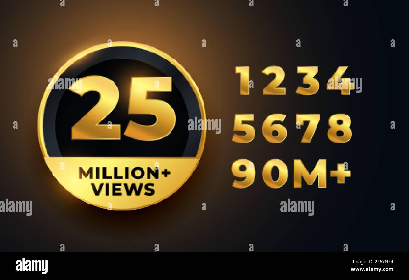 25 milion views on video golden label Stock Vector Image & Art - Alamy