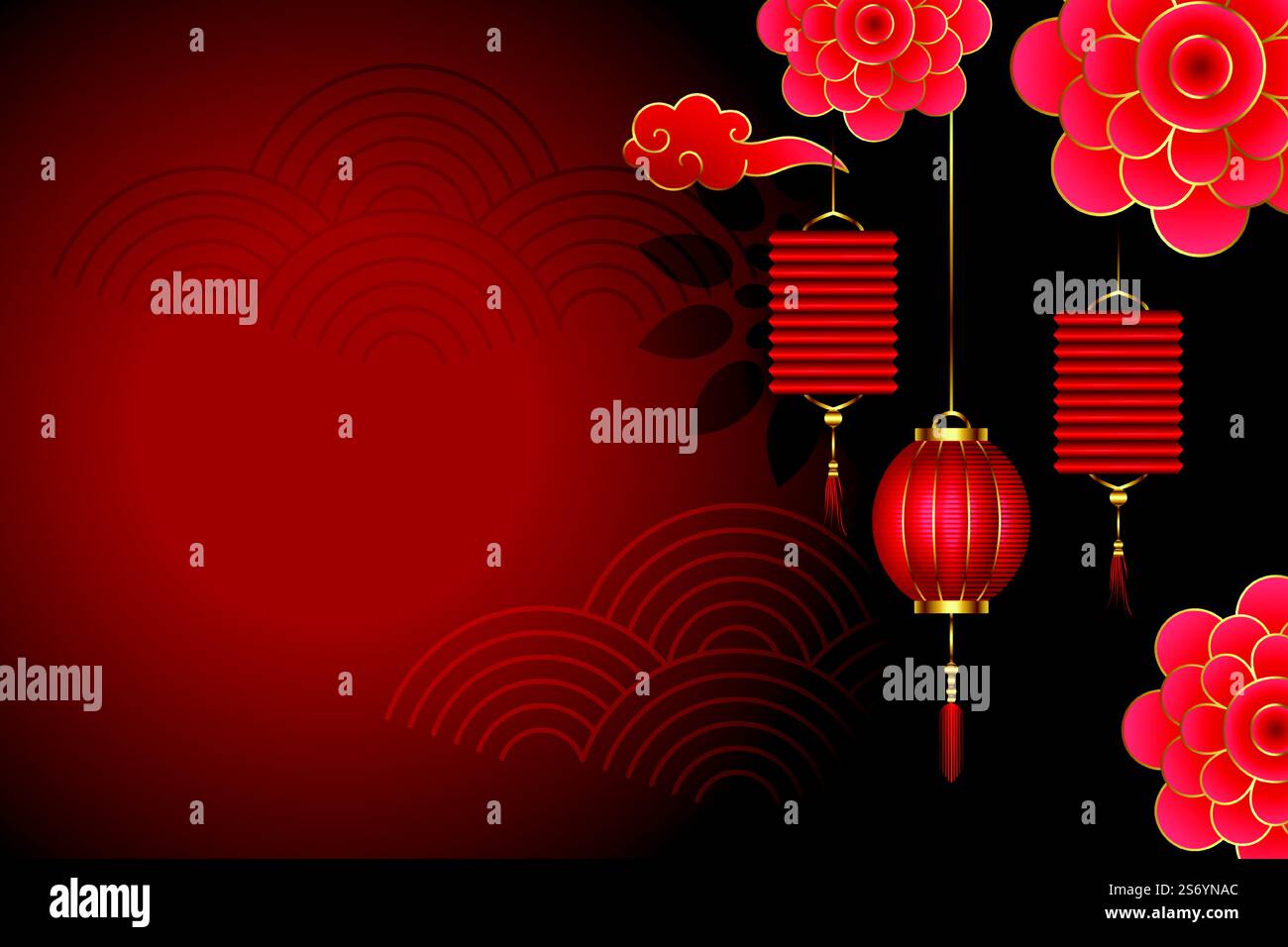 chinese red background with flowers and lanterns Stock Vector Image ...