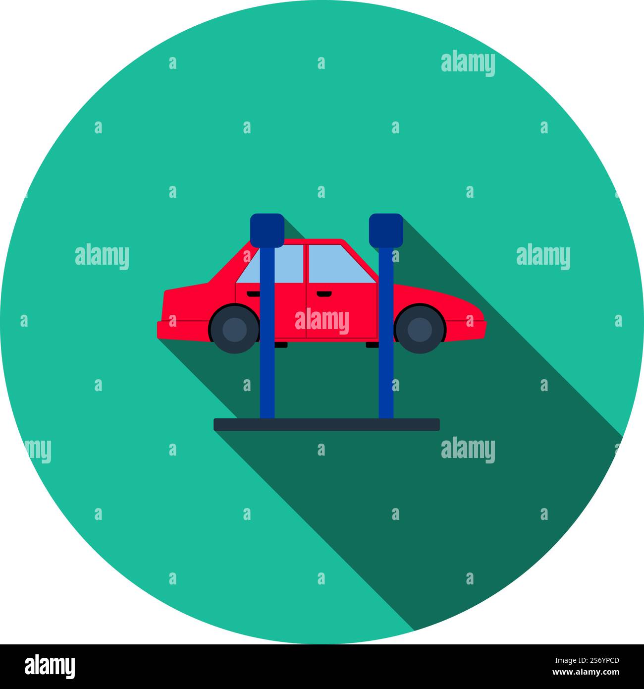 Car Lift Icon. Flat Circle Stencil Design With Long Shadow. Vector ...