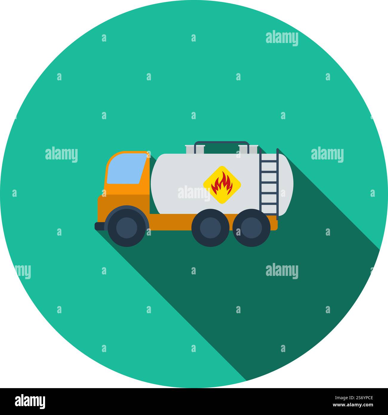 Oil Truck Icon. Flat Circle Stencil Design With Long Shadow. Vector ...