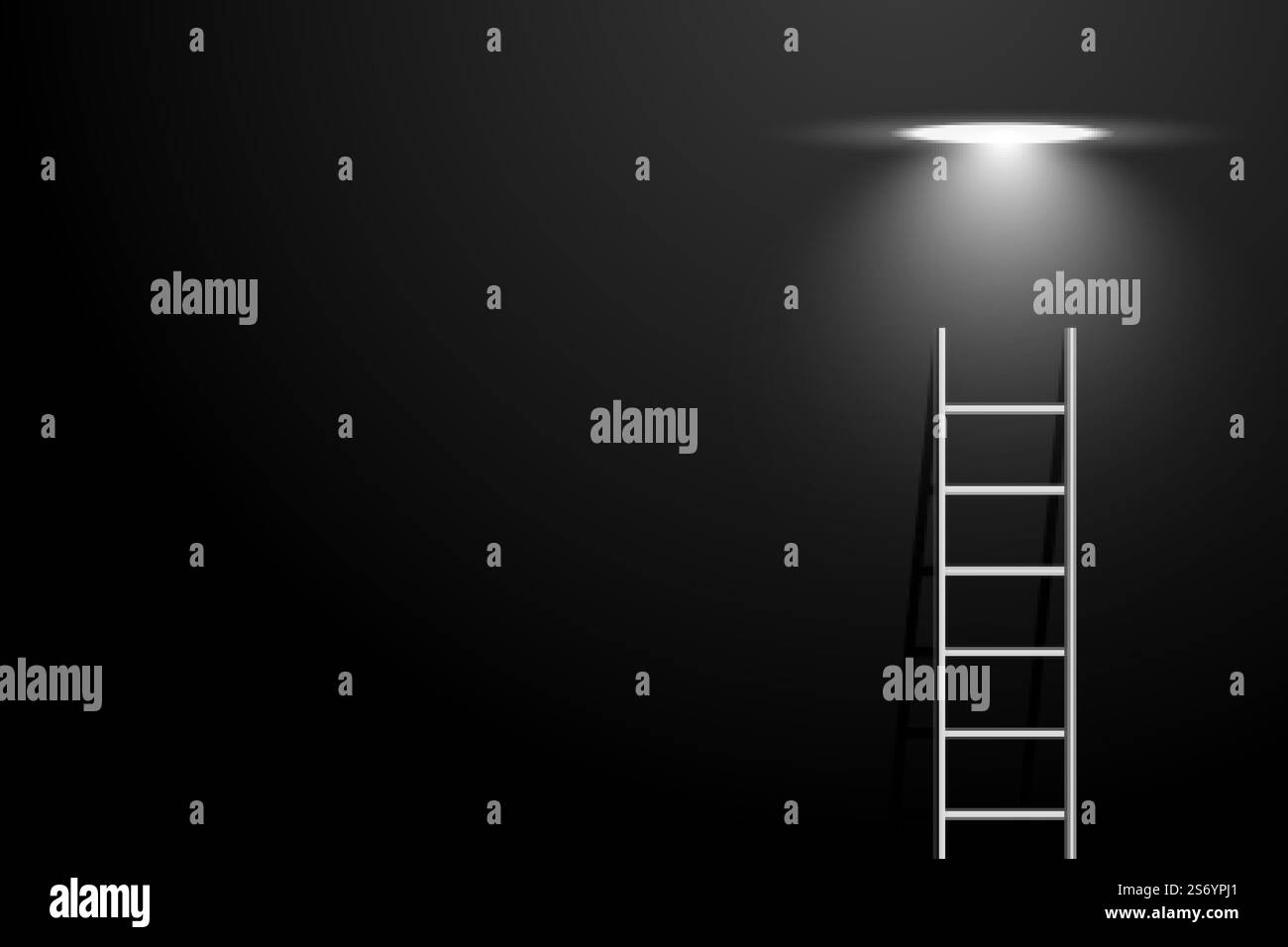 dark room with ladder and spot light bulb concept background Stock ...