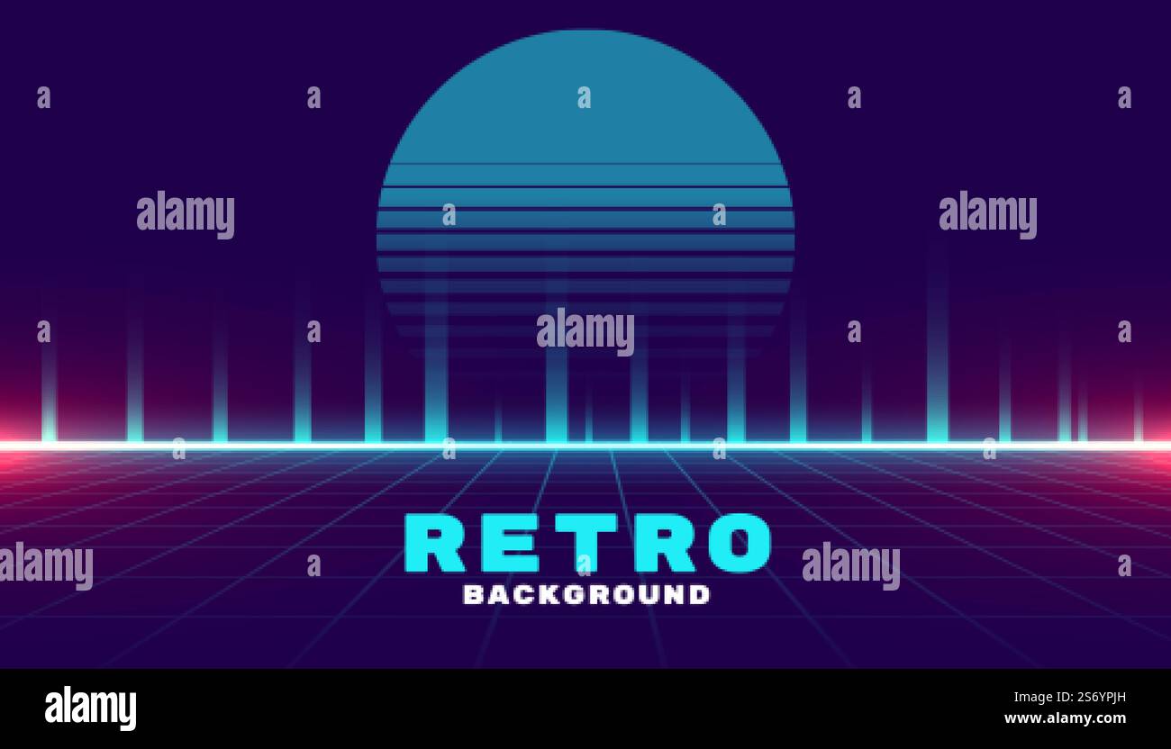 retro cyber futuristic neon style game background Stock Vector Image ...