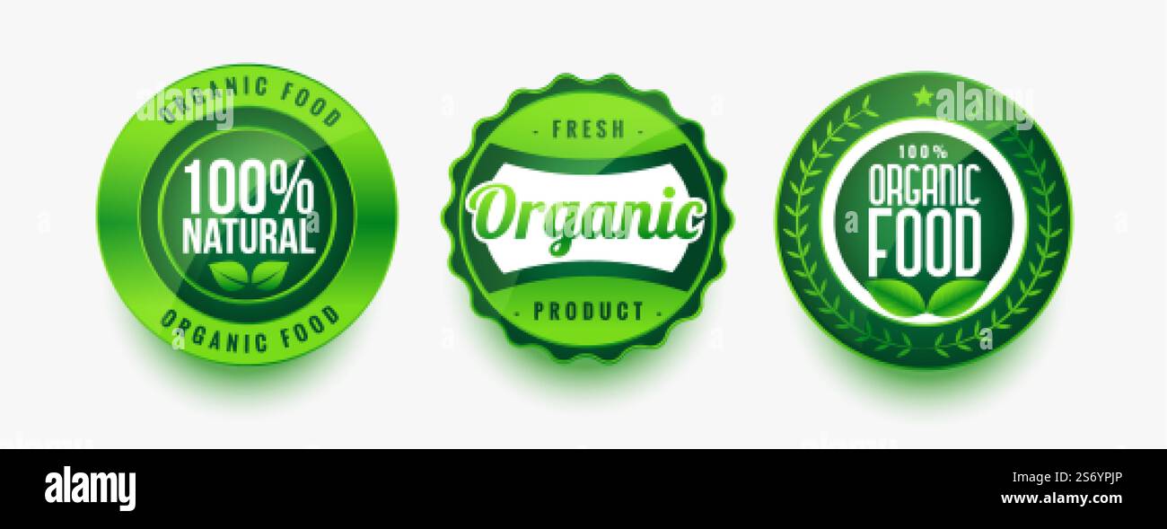 organic fresh food green labels set Stock Vector Image & Art - Alamy