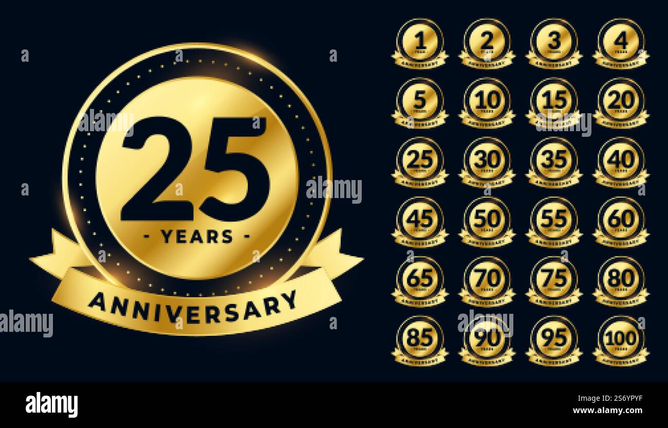 golden wedding anniversary labels big set design Stock Vector Image ...