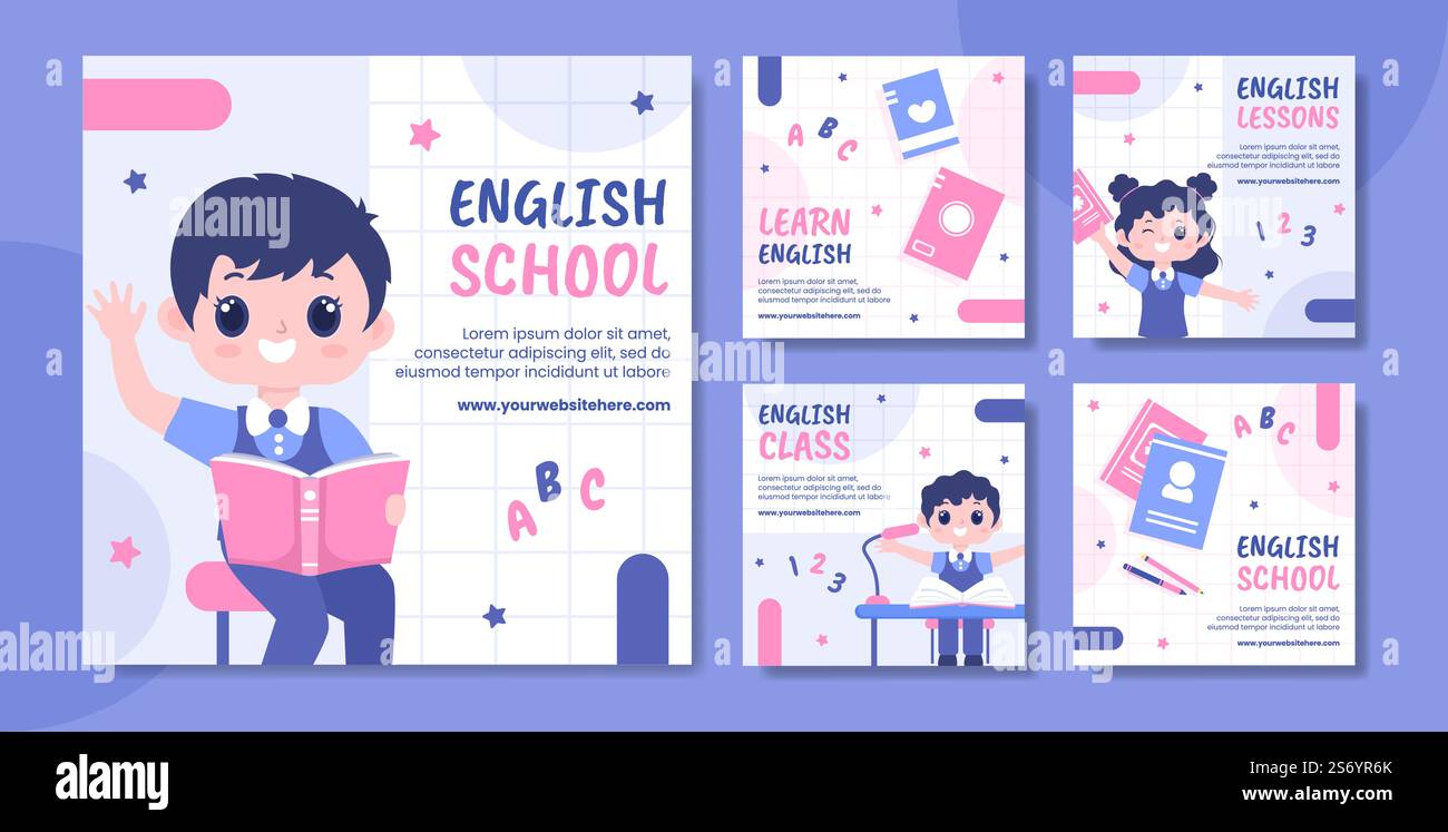 English Class Social Media Post Template Hand Drawn Cartoon Flat ...