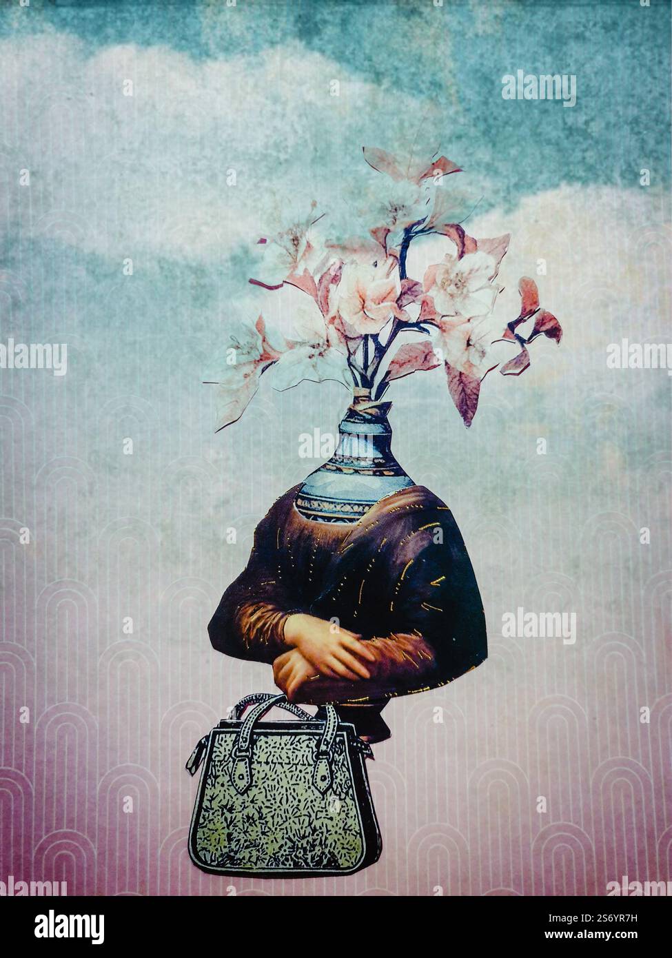 Conceptual collage art of a fantasy figure made out of cut out paper ...