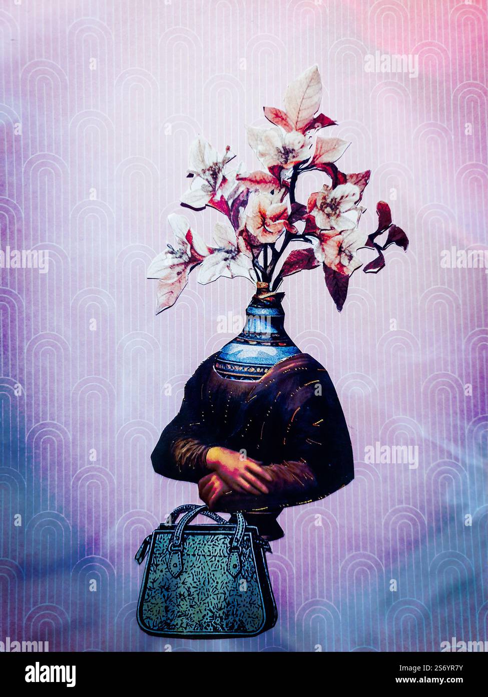 Conceptual collage art of a fantasy figure made out of cut out paper ...