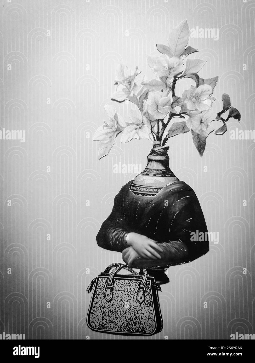 Conceptual collage art of a fantasy figure made out of cut out paper ...