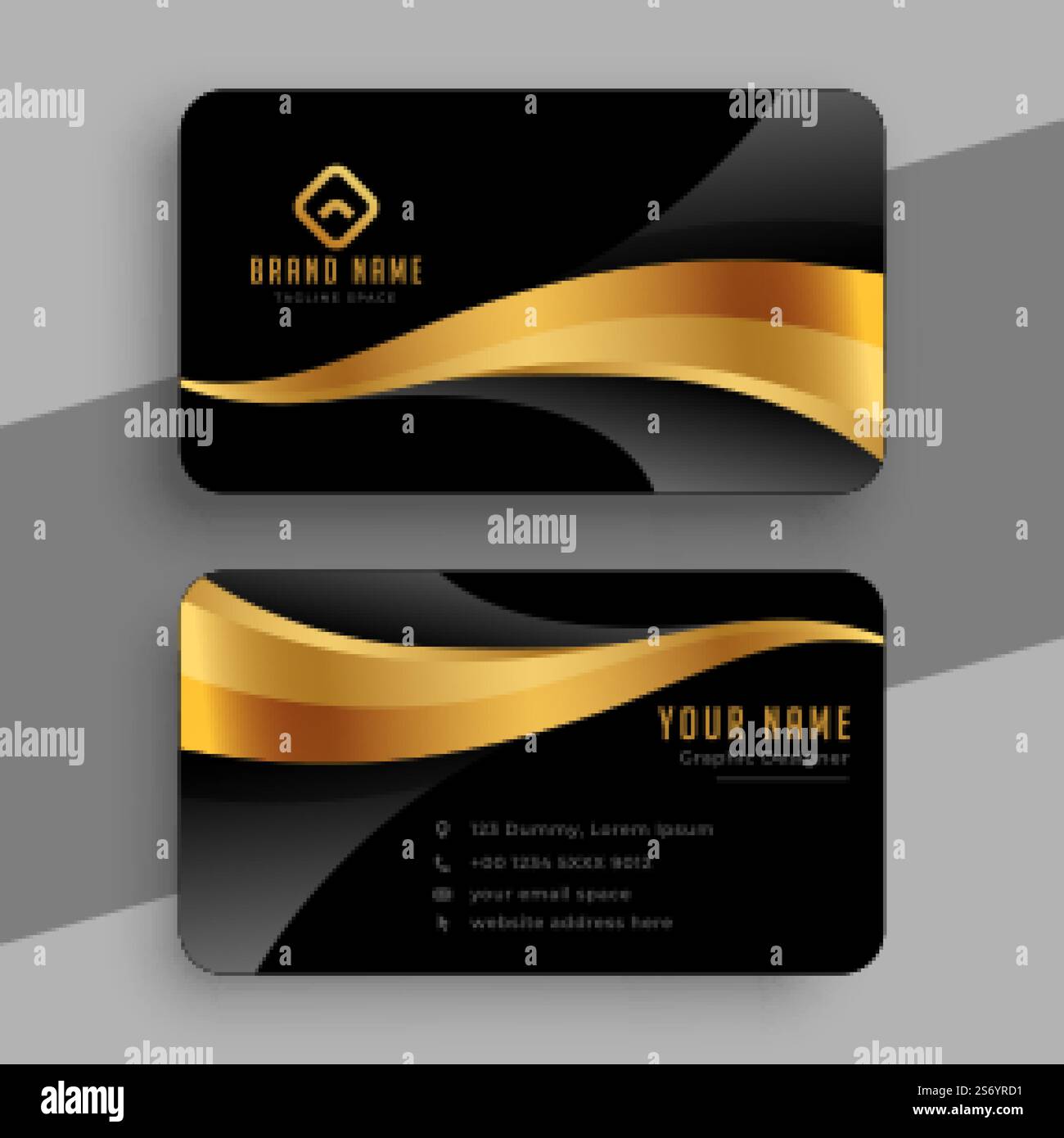 stylish wavy golden and black business card design Stock Vector Image ...
