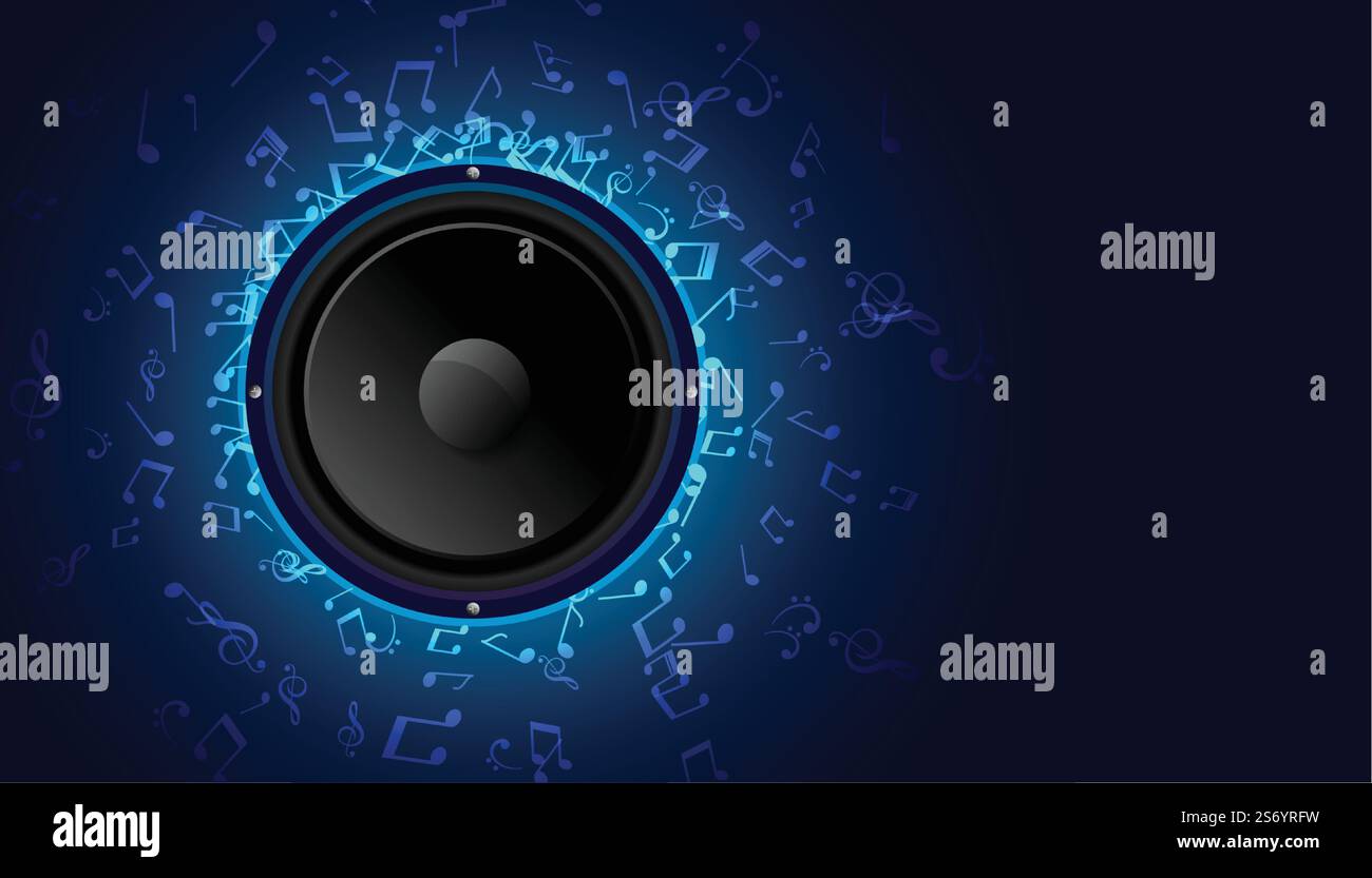 music speaker with blue sound notes background Stock Vector Image & Art ...