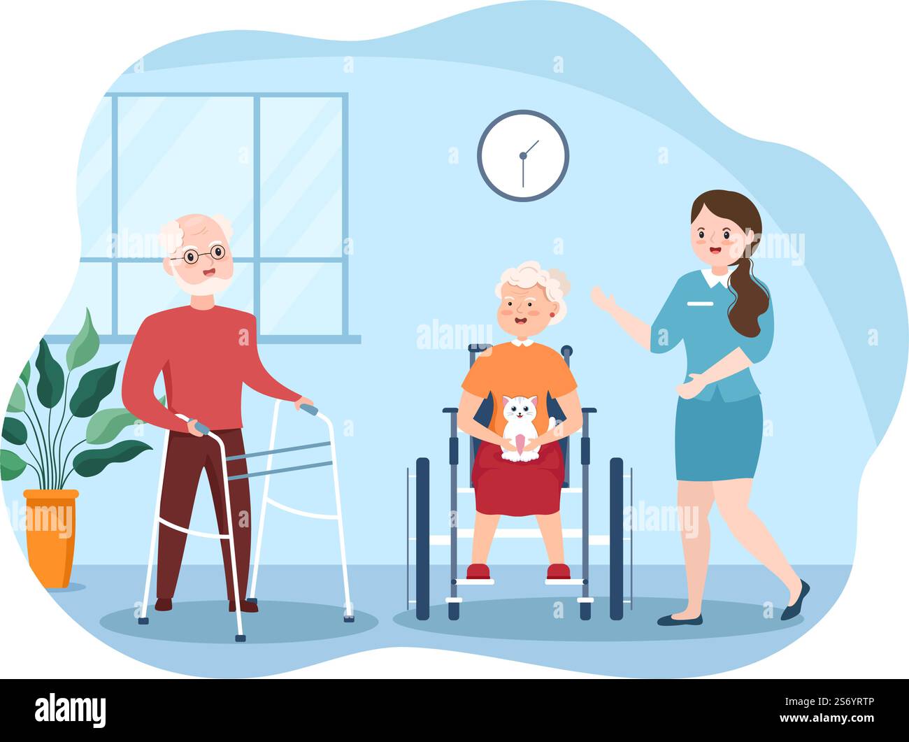 Elderly Care Services Hand Drawn Cartoon Flat Illustration with ...