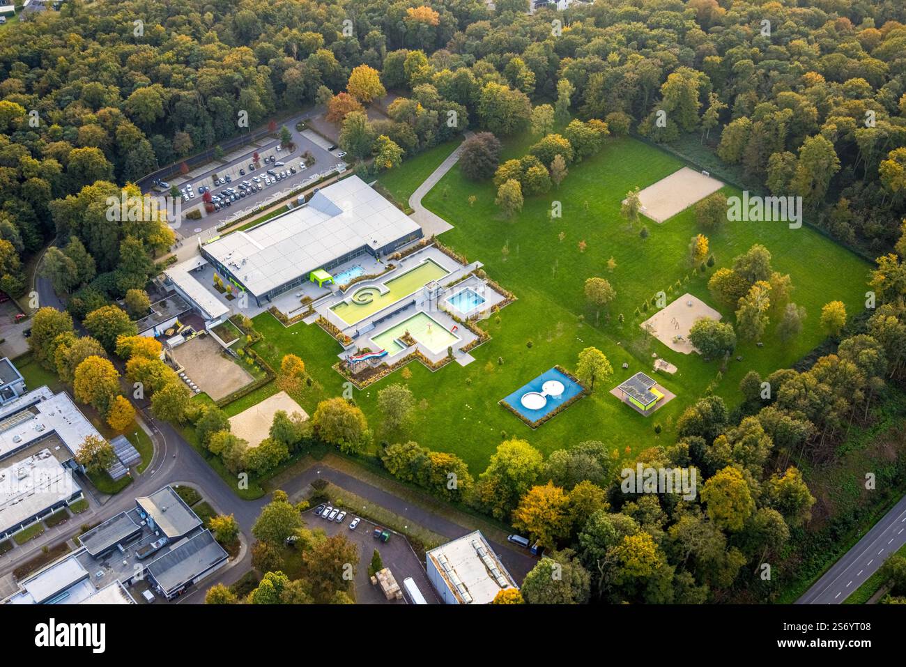 Aerial view, Sternbuschbad swimming pool and outdoor pool, Kleve, Lower ...