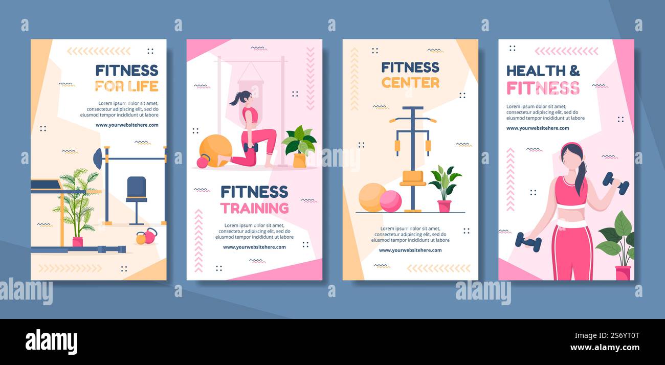Fitness Training Social Media Stories Template Hand Drawn Cartoon Flat ...