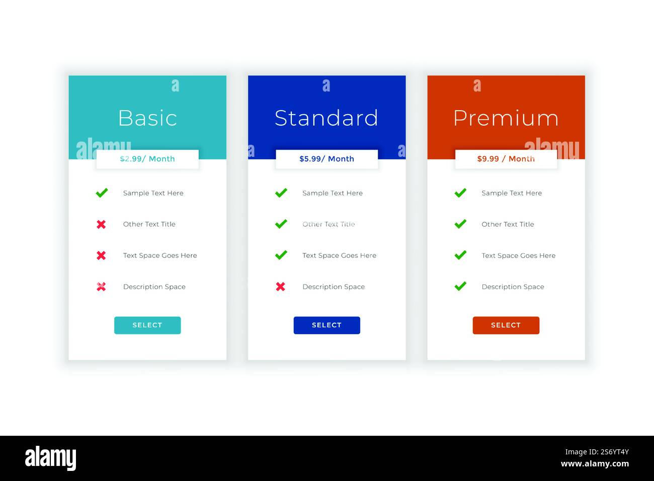 price table comparison template with basic to premium option Stock ...