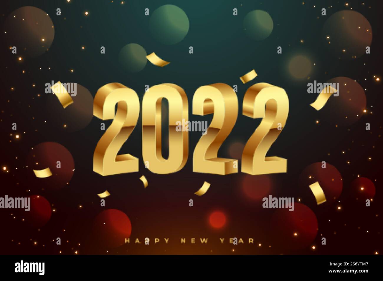 realistic happy new year 2022 golden 3d text with confetti background ...