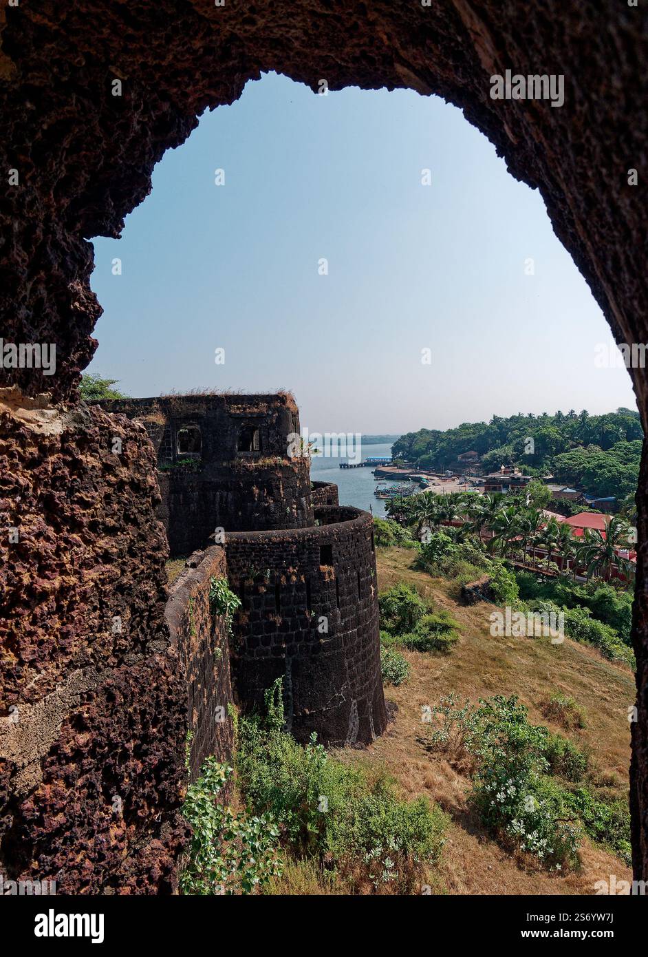 Strong bastions and rampart of Vijaydurga coastal Fort in Konkan area ...