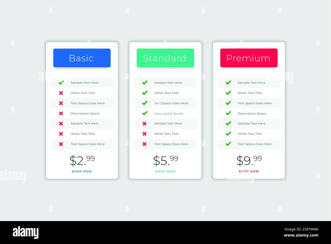web app pricing comparison table template Stock Vector Image & Art - Alamy