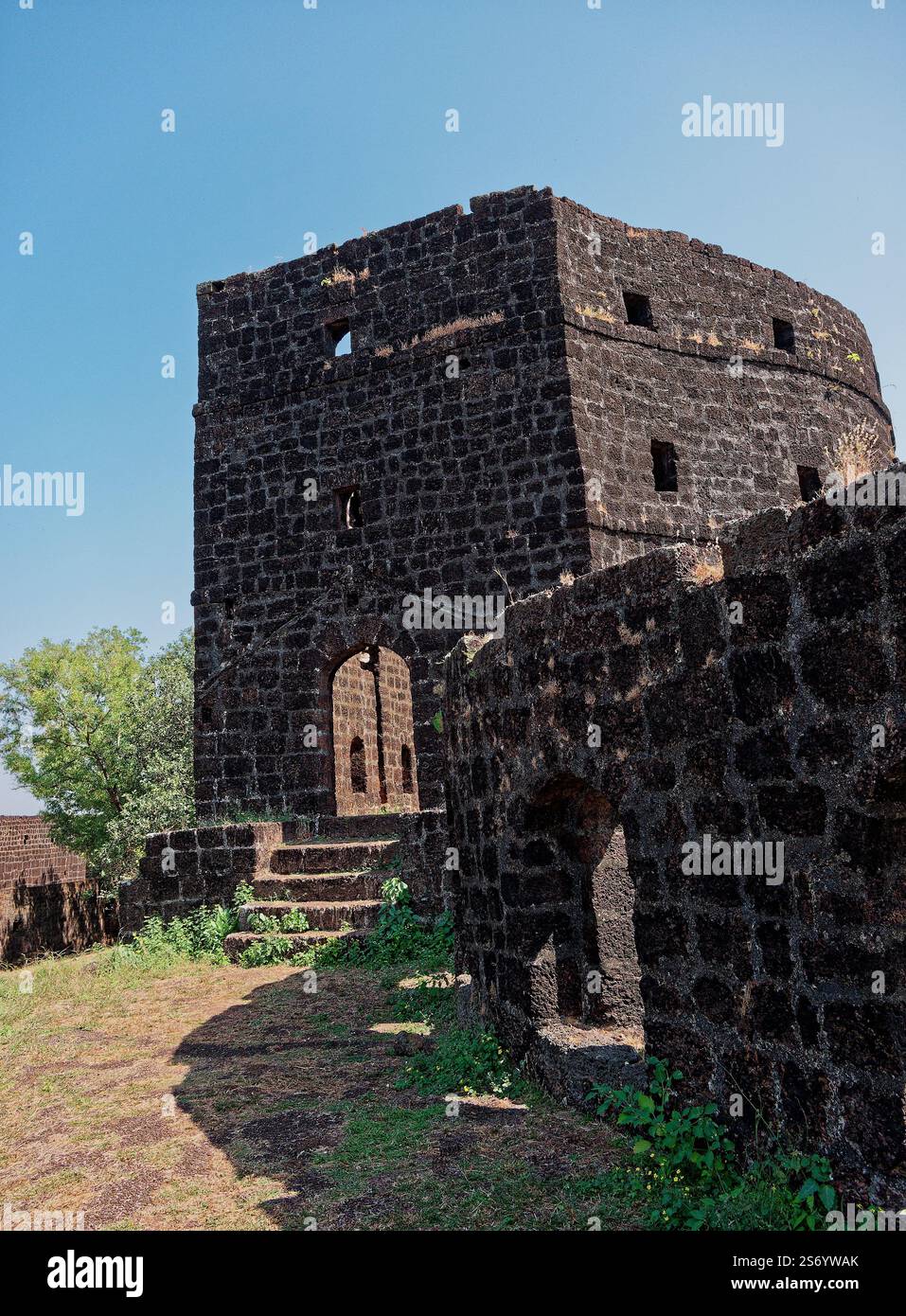 Strong bastions and rampart of Vijaydurga coastal Fort in Konkan area ...