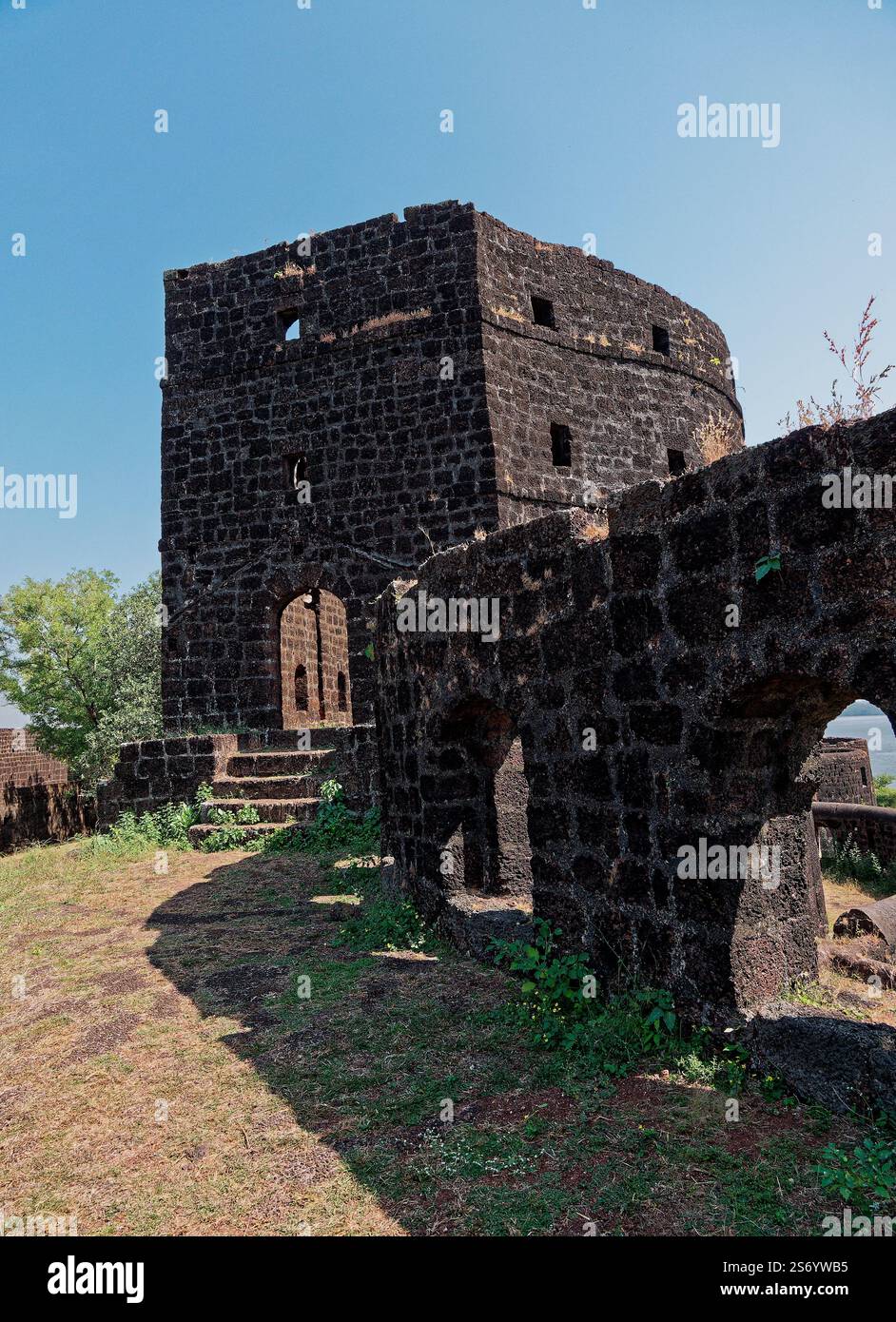 Strong bastions and rampart of Vijaydurga coastal Fort in Konkan area ...