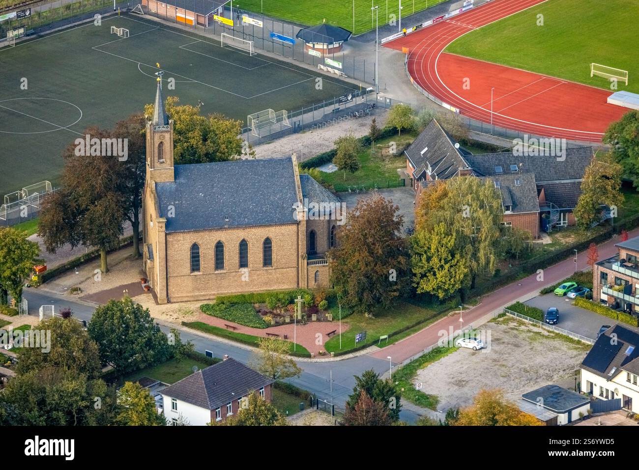 Aerial view, St. Antonius Abbas Church, Nütterden, Kranenburg, Lower ...