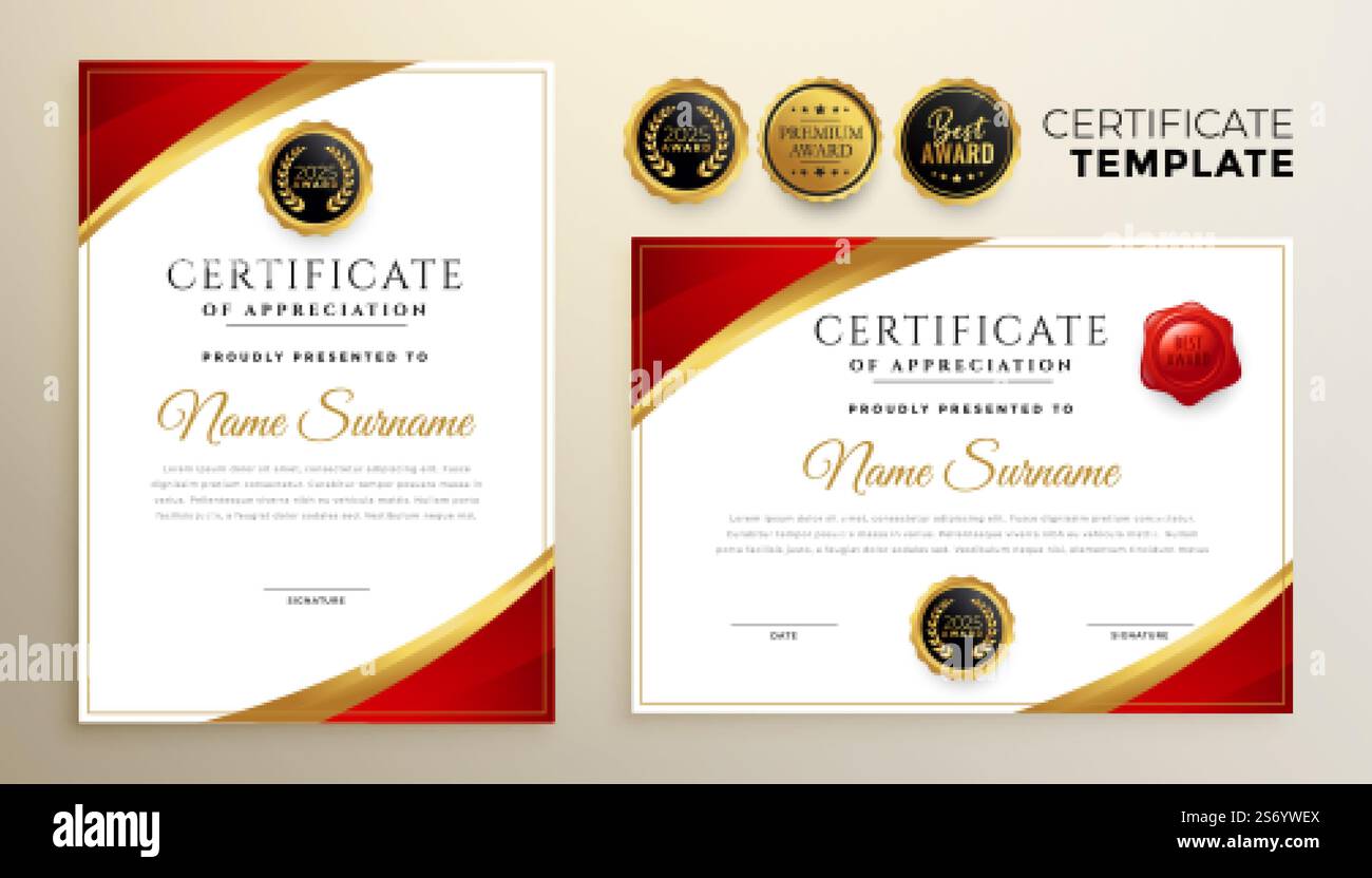Professional red diploma certificate template in premium style Stock ...