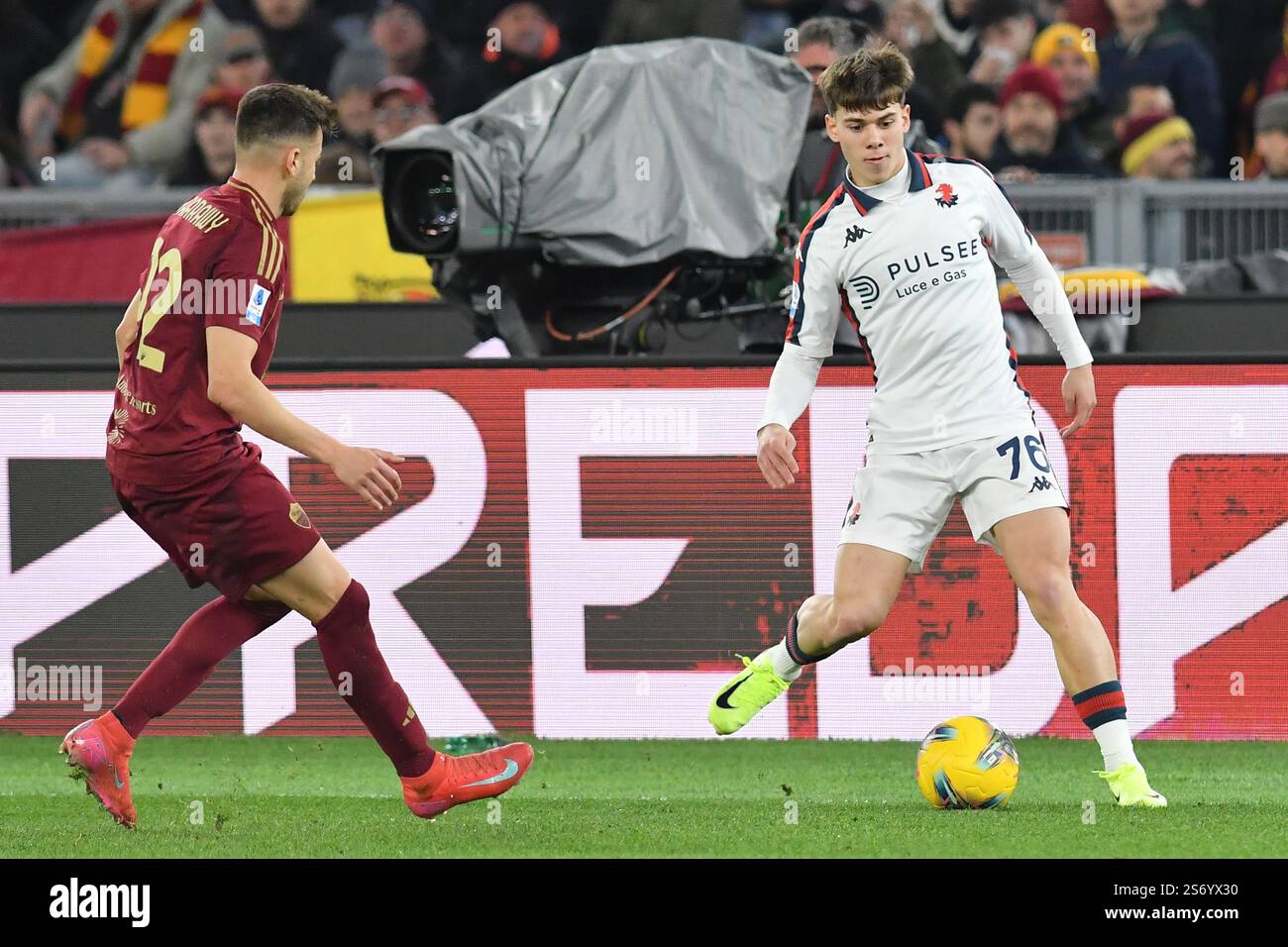 Rome, Lazio. 17th Jan, 2025. Stephan El Shaarawy of AS Roma, Lorenzo Venturino of Genoa during ...