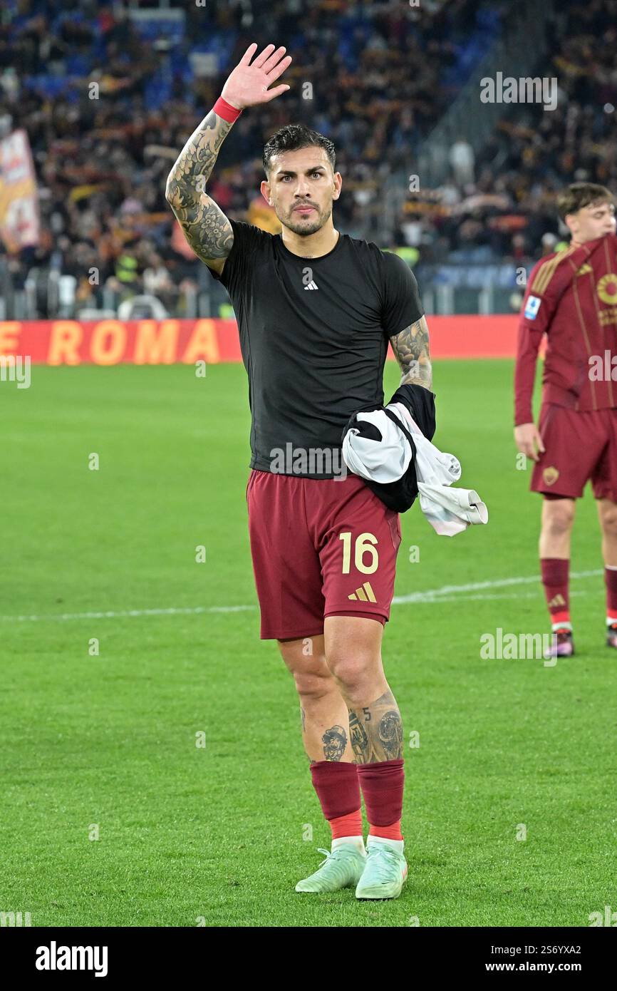 Rome, Lazio. 17th Jan, 2025. Leandro Paredes of AS Roma celebrating the ...