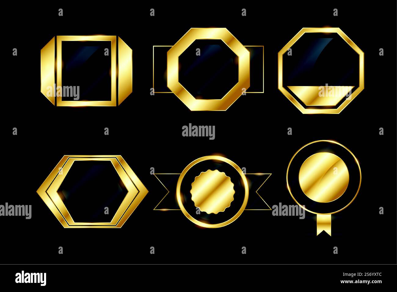 realistic golden empty badges and labels set of six Stock Vector Image ...