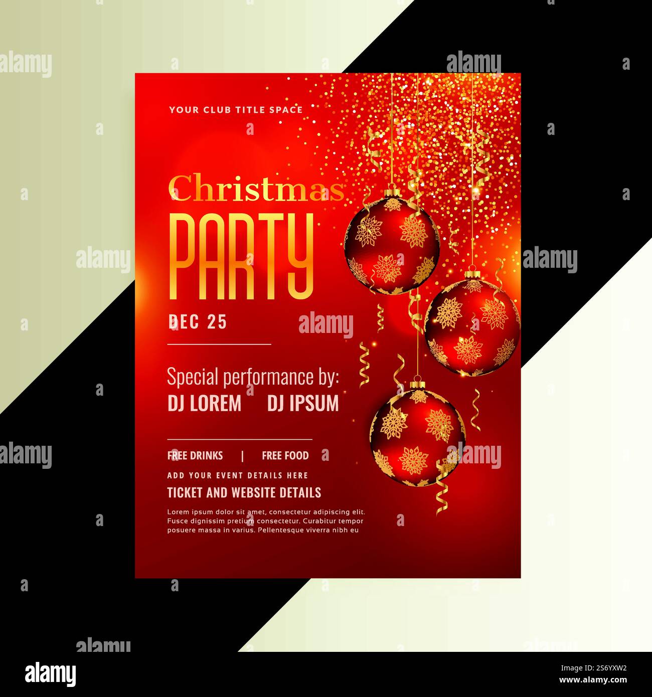 christmas party poster flyer in shiny red theme Stock Vector Image ...