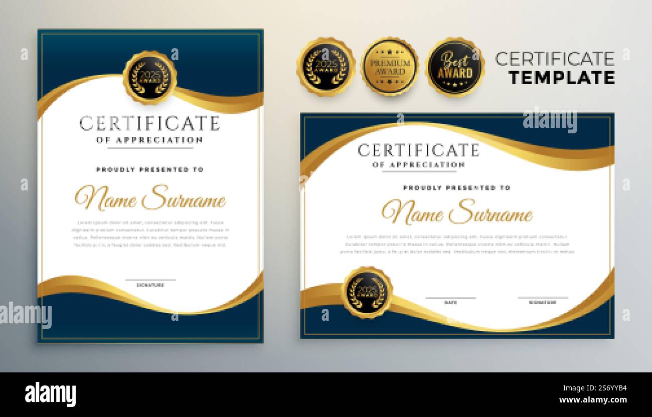 wave style diploma certificate multipurpose template in premium golden style Stock Vector Image ...