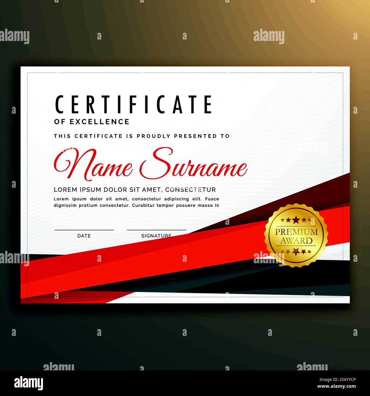 clean modern certificate of excellence design with red ribbon strip ...