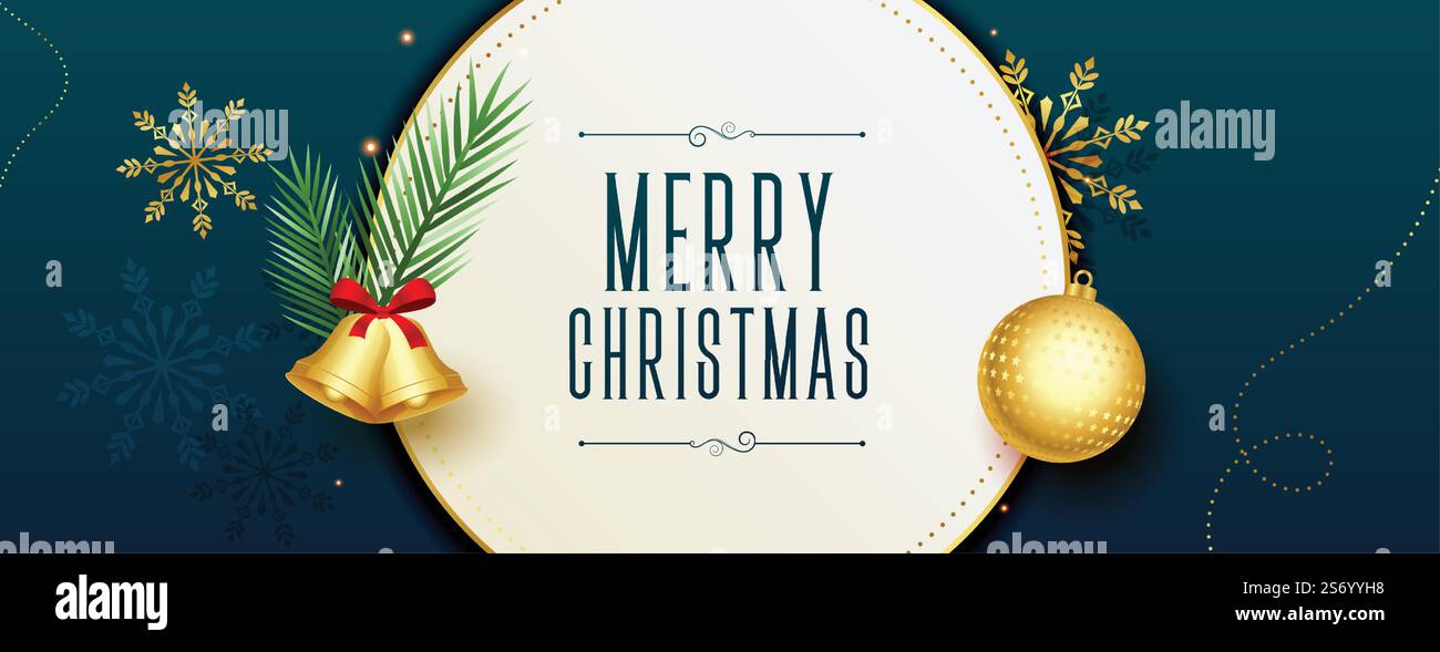 merry christmas realistic bell and bauble banner design Stock Vector ...