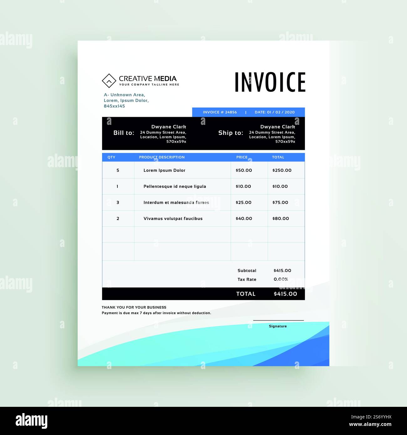 blue invoice template vector design Stock Vector Image & Art - Alamy