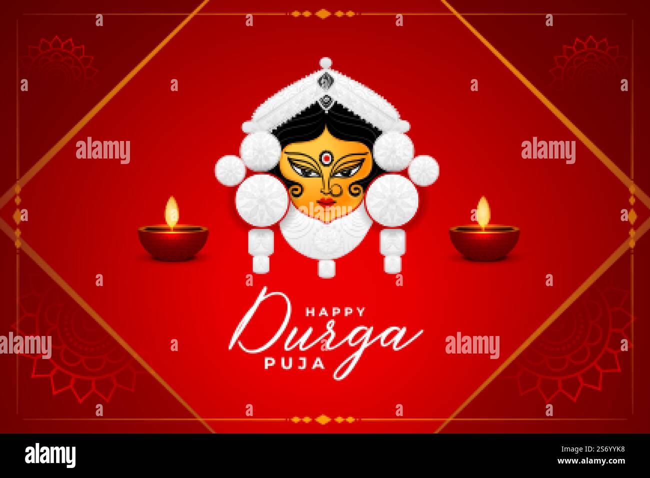 happy durga pooja red realistic card design Stock Vector Image & Art ...