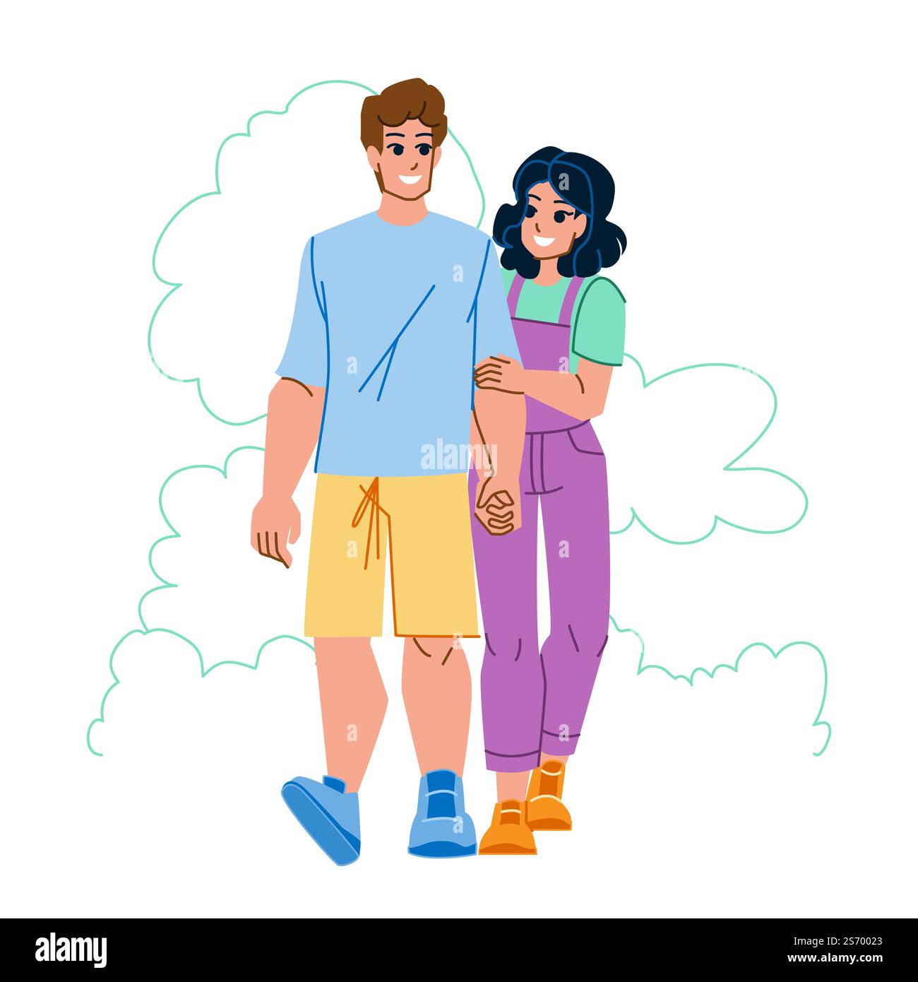 couple walking vector. happy man woman, park nature, love together ...