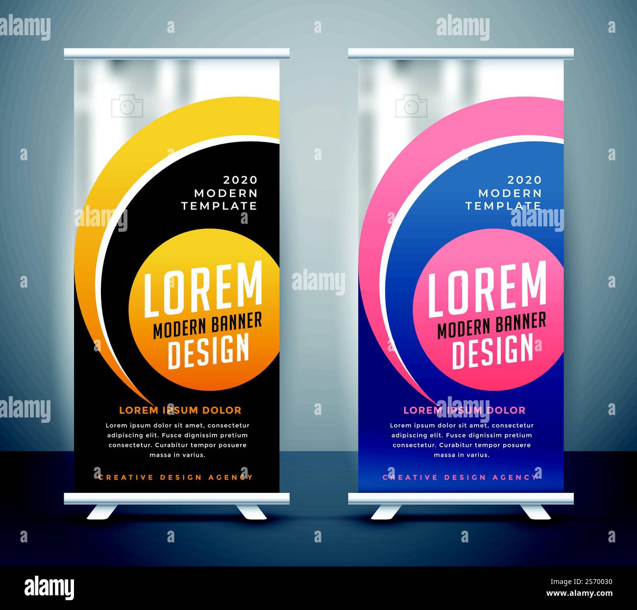 modern roll up standee banner in trendy shapes and colors Stock Vector ...