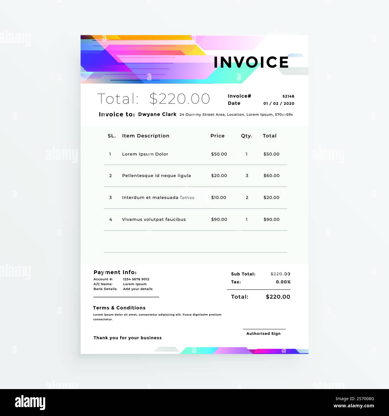 creative colorful invoice template design Stock Vector Image & Art - Alamy