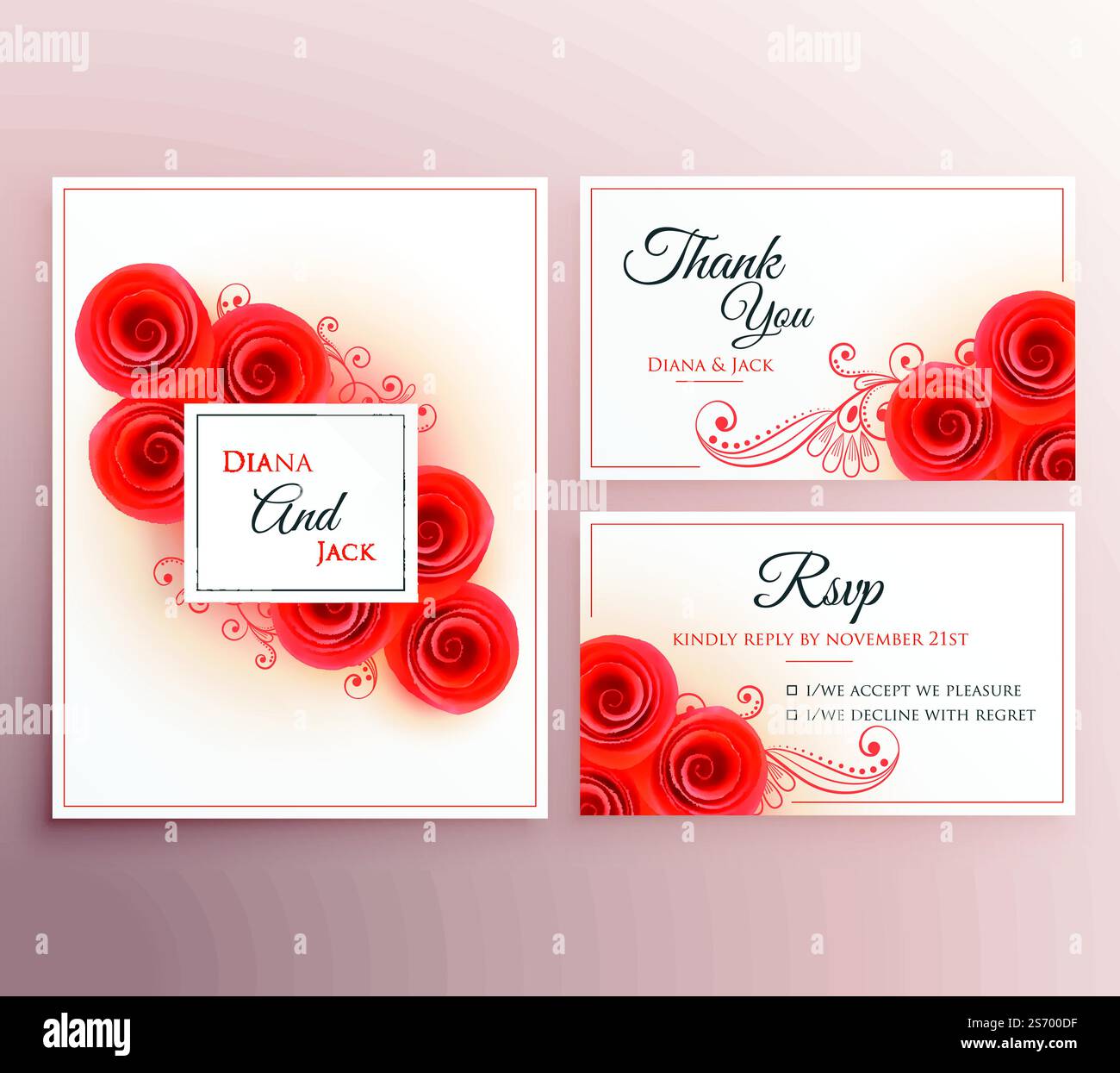 beautiful wedding invitation card with rose flower template Stock ...