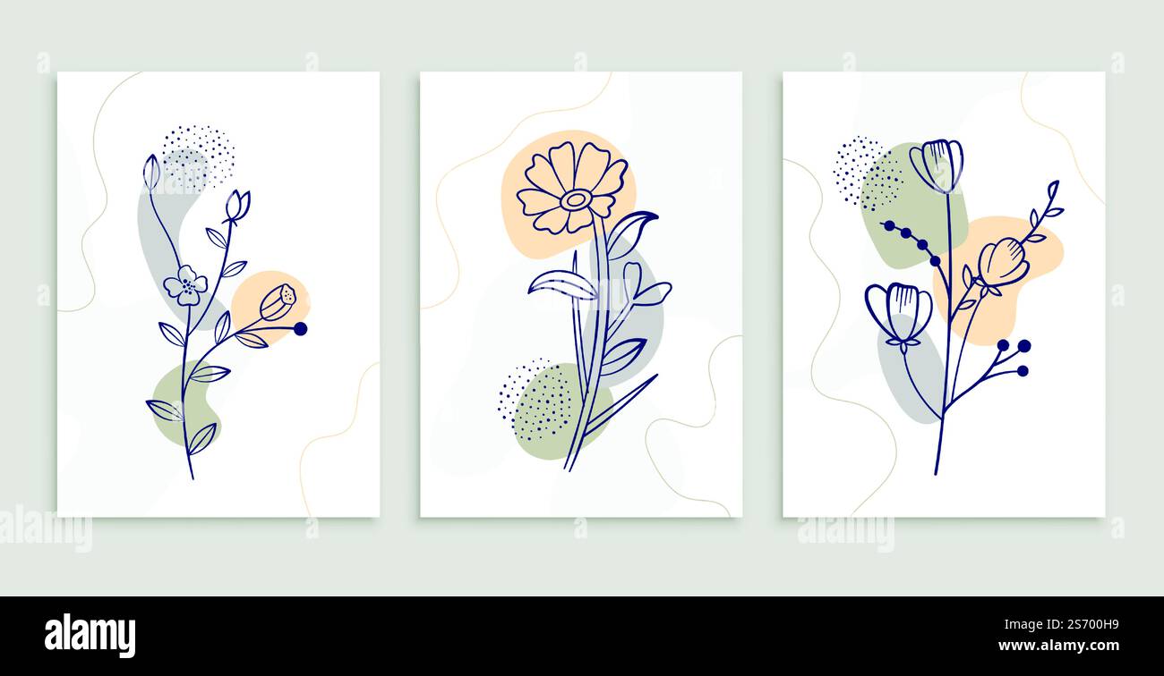 hand drawn line style flower poster template set Stock Vector Image ...