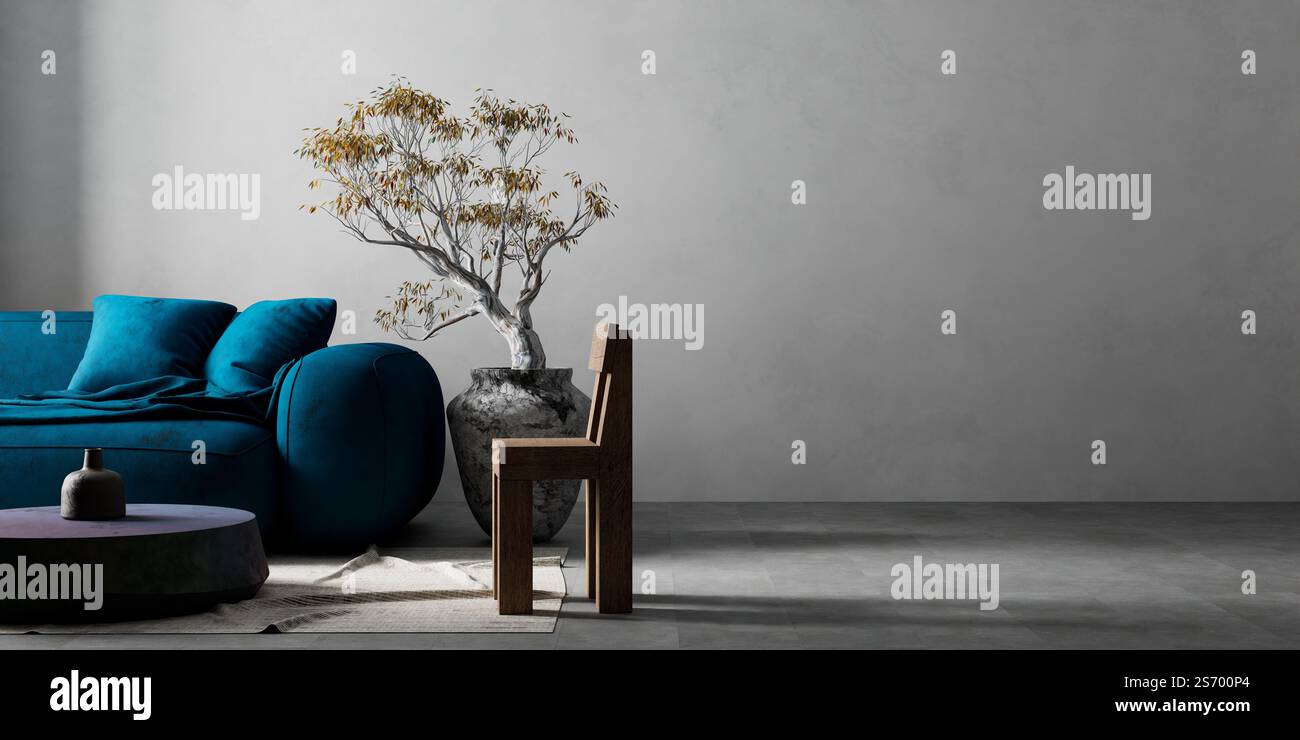 living room interior mock up with modern furnitures. Empty wall mock up ...