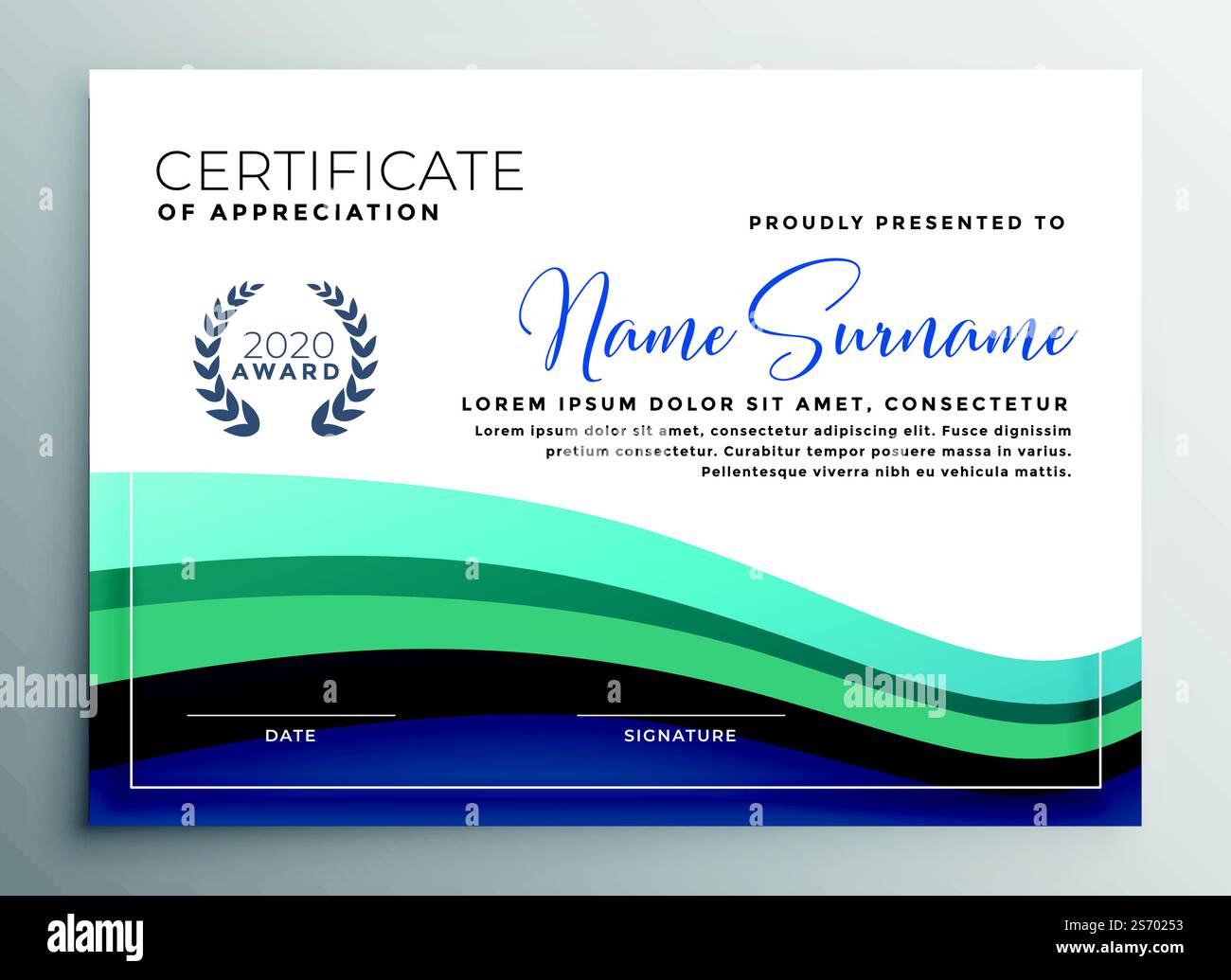 stylish blue wave certificate of appreciation template Stock Vector Image & Art - Alamy
