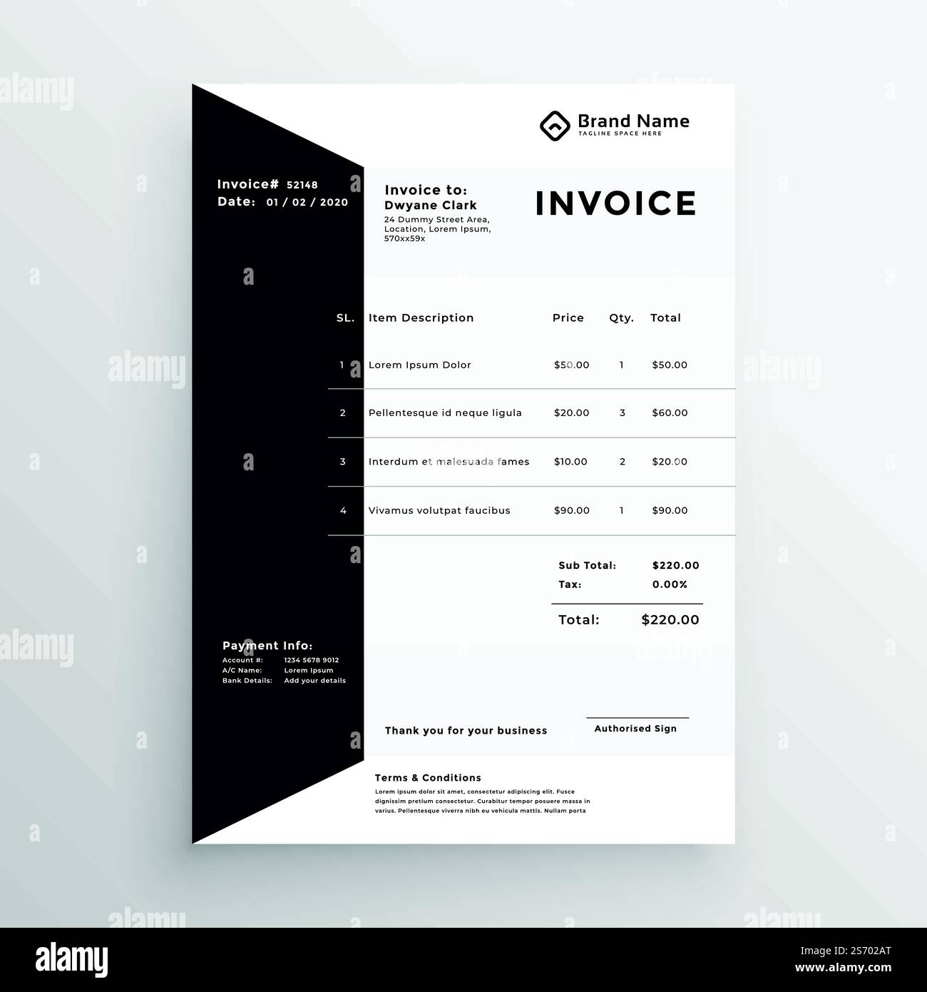 elegant black and white invoice template Stock Vector Image & Art - Alamy