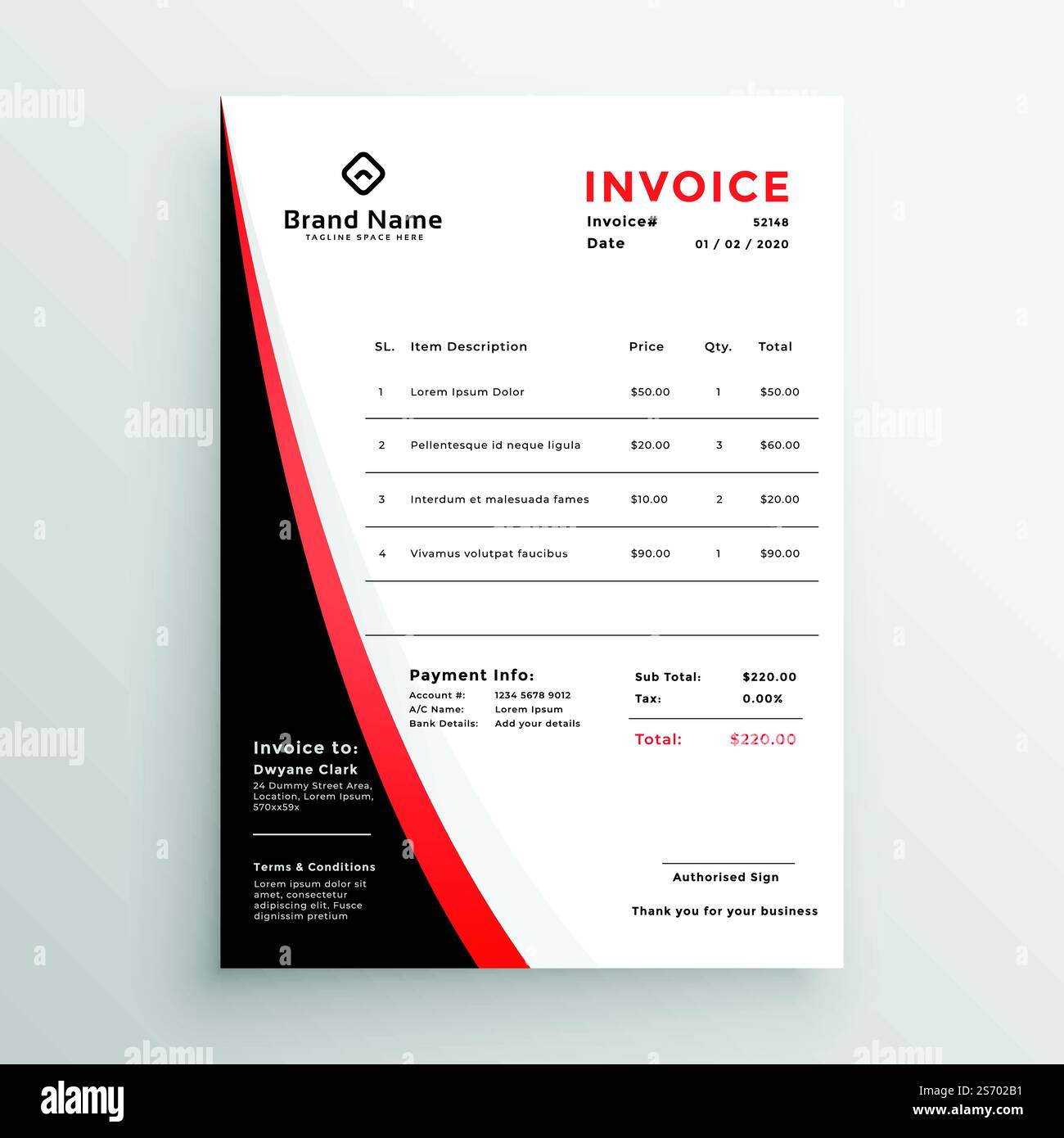 stylish red theme invoice template design Stock Vector Image & Art - Alamy