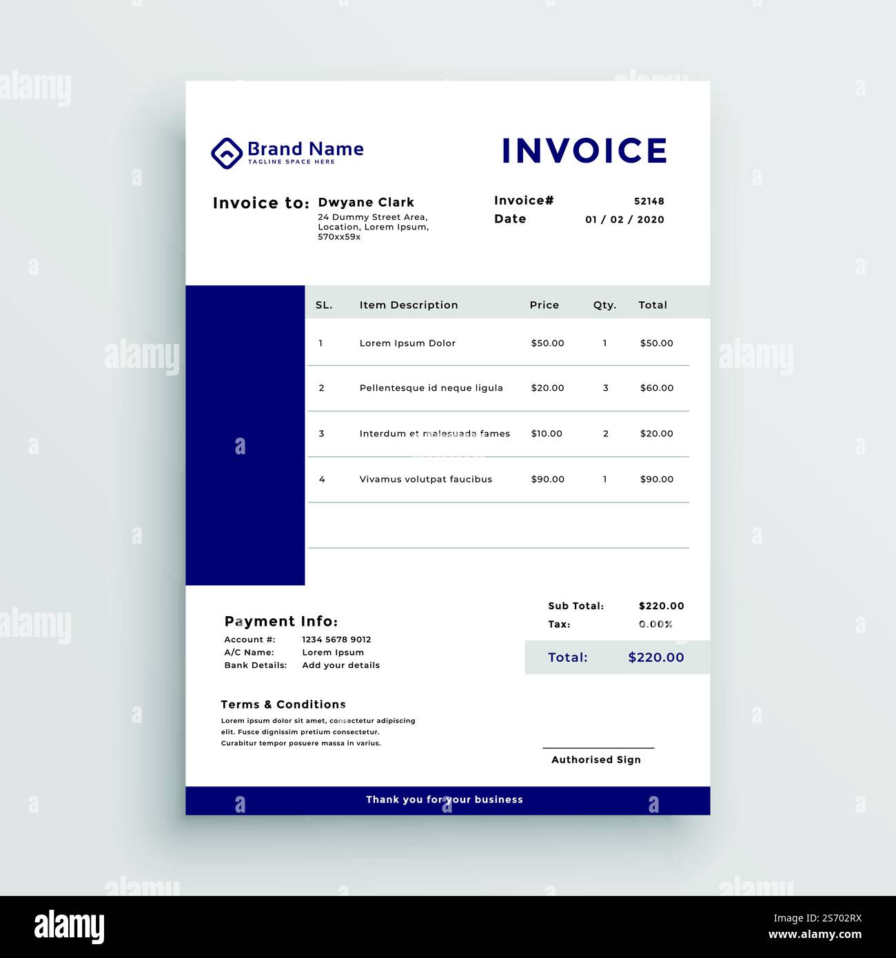blue customer invoice template design Stock Vector Image & Art - Alamy