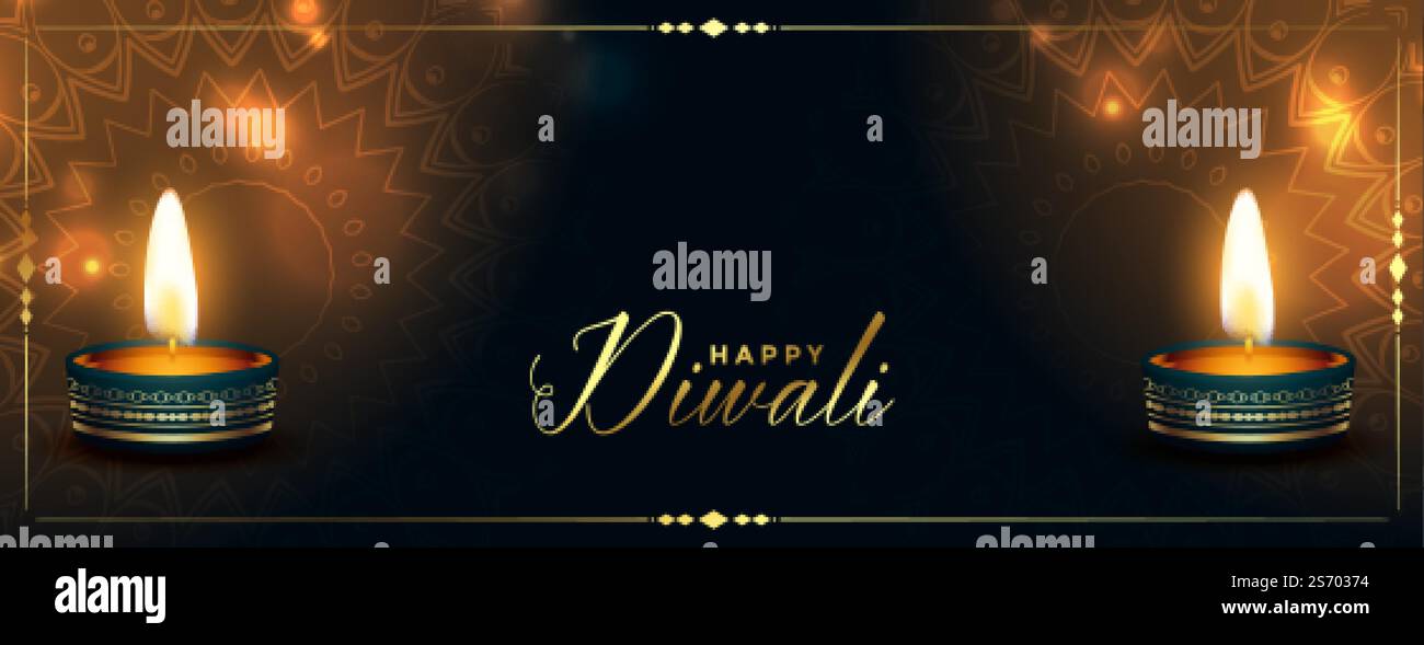 deepawali festival background with realistic shiny diya Stock Vector ...