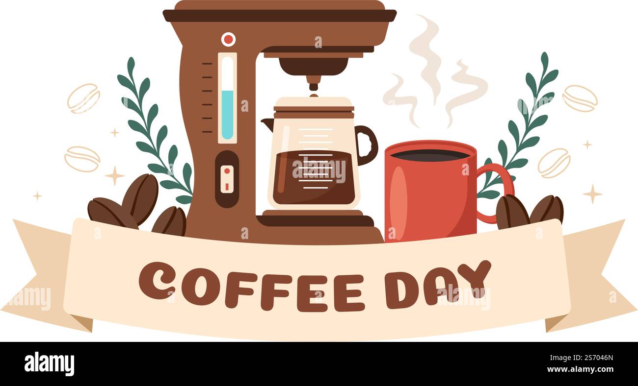 International Coffee Day on 1st October Hand Drawn Cartoon Flat ...