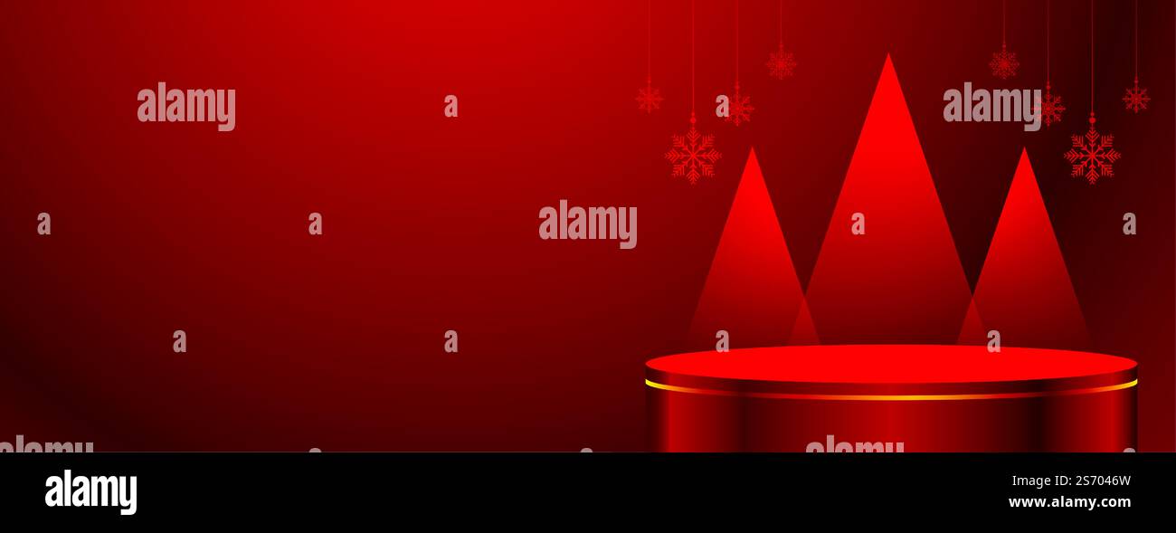 modern red podium web banner with christmas tree design Stock Vector ...