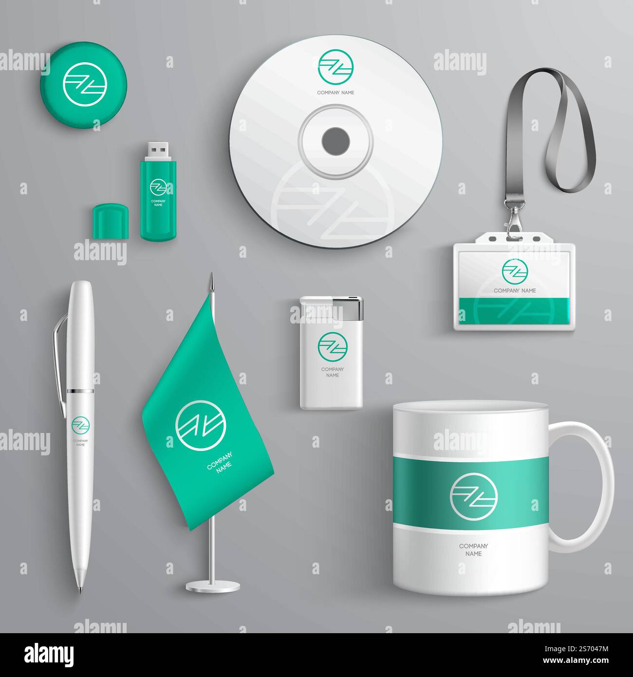 Corporate identity emerald design stationery collection set isolated ...
