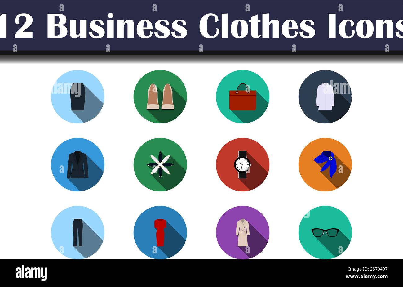 Business Clothes Icon Set. Flat Design With Long Shadow. Vector ...